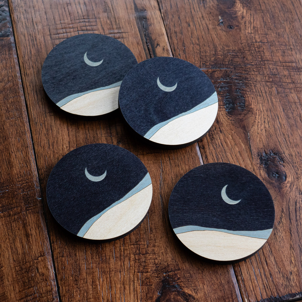 Night Sky Moon Coasters – Path and Oak