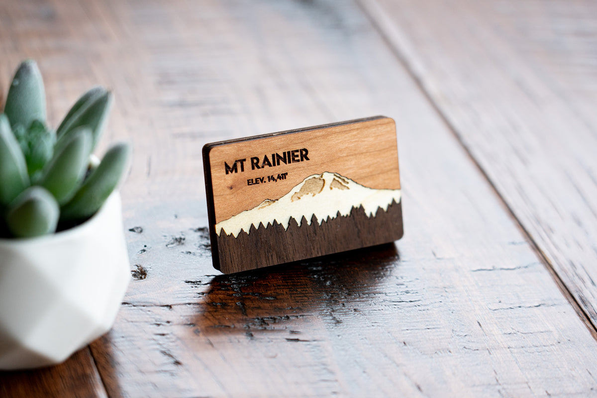 Mt Rainier Hardwood Magnet – Path and Oak